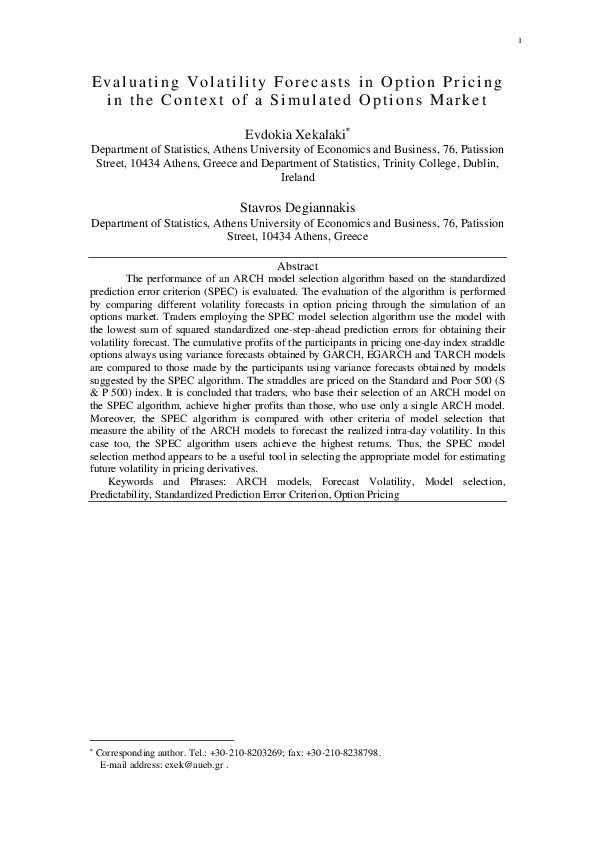 (PDF) Evaluating volatility forecasts in option pricing in the context of a simulated options market