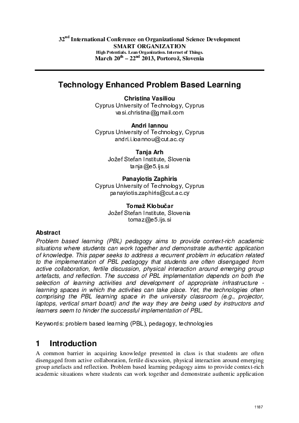 (PDF) Technology Enhanced Problem-Based Learning