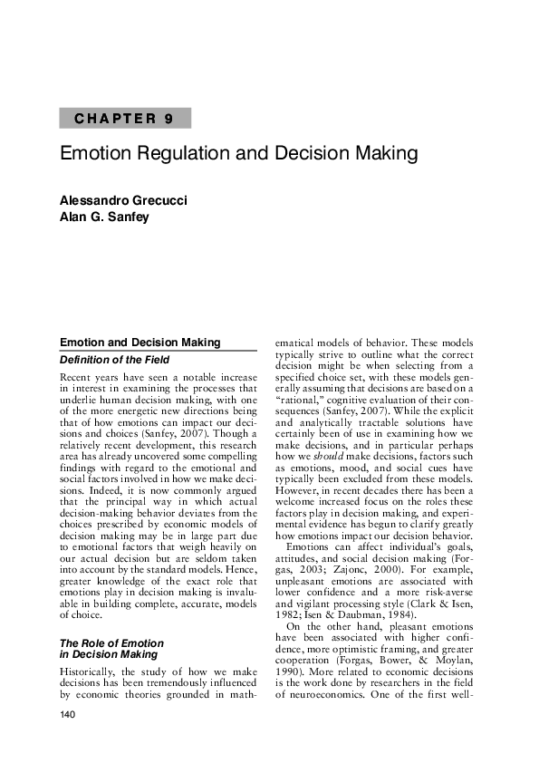 (PDF) Emotion Regulation and Decision Making