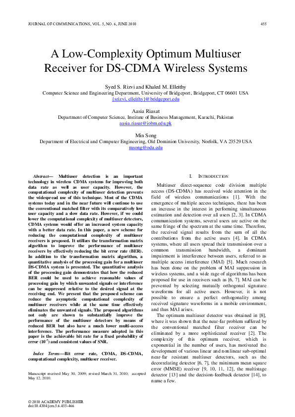 Pdf A Low Complexity Optimum Multi User Receiver For Maximizing The