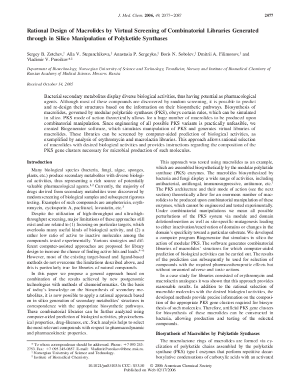 (PDF) Rational Design of Macrolides by Virtual Screening of Combinatorial Libraries Generated ...