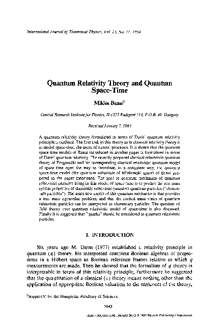 (PDF) Quantum relativity theory and quantum space-time