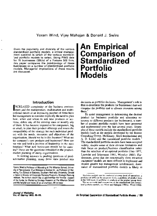(PDF) An Empirical Comparison of Standardized Portfolio Models