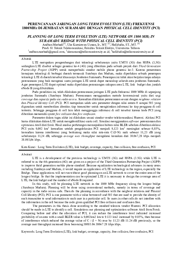 (PDF) PERENCANAAN JARINGAN LONG TERM EVOLUTION (LTE) FREKUENSI 1800MHz ...