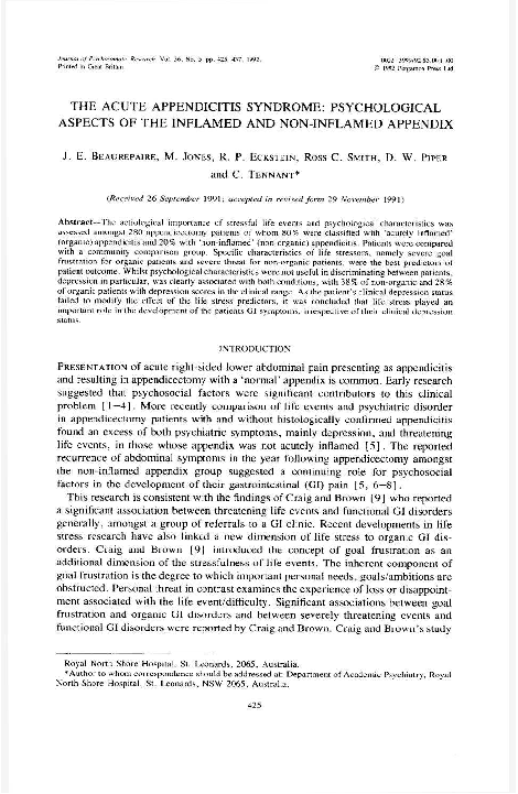 (PDF) The acute appendicitis syndrome: Psychological aspects of the ...