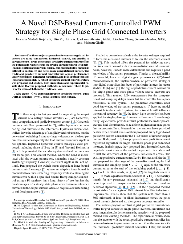 (PDF) A Novel DSP-Based Current-Controlled PWM Strategy for Single ...