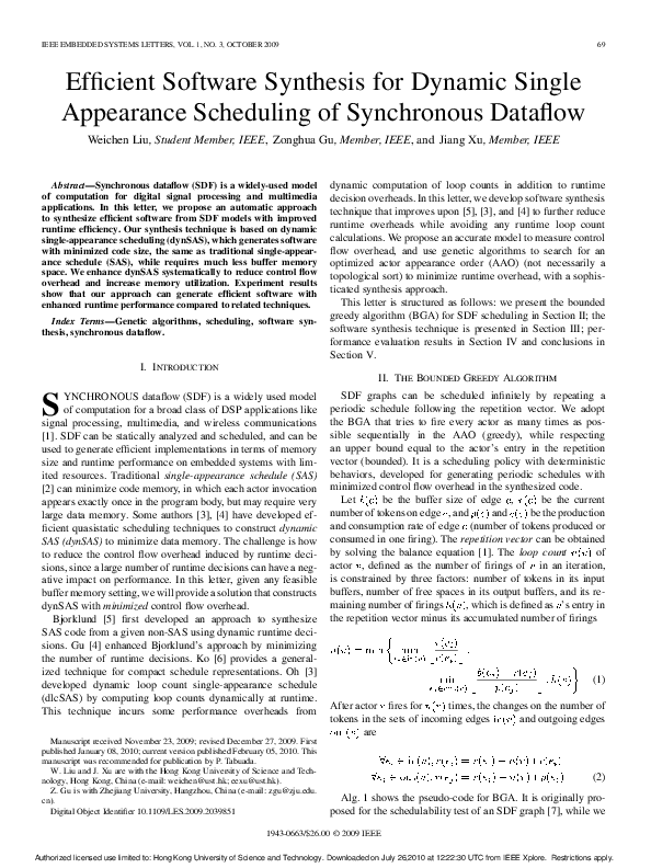 (PDF) Dynamic Single Appearance Scheduling for Efficient SDF Software