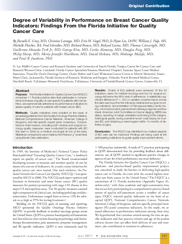 (PDF) Degree of Variability in Performance on Breast Cancer Quality ...