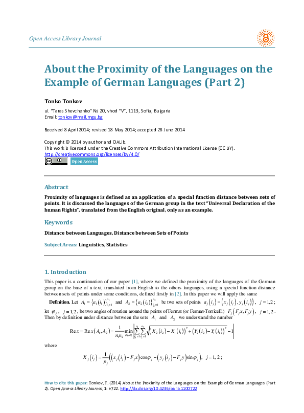 (PDF) About the Proximity of the Languages on the Example of German ...