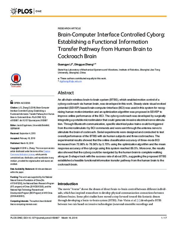 (PDF) Brain-Computer Interface Controlled Cyborg: Establishing a Functional Information Transfer ...
