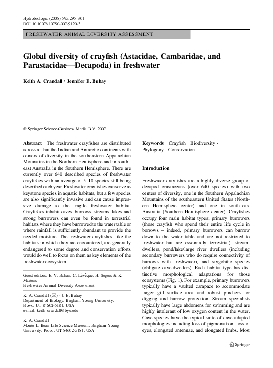 (PDF) Global diversity of crayfish (Astacidae, Cambaridae, and ...