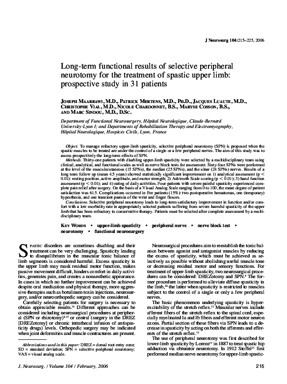 (PDF) Long-term functional results of selective peripheral neurotomy ...