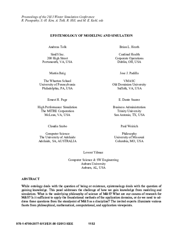 Pdf Epistemology Of Modeling And Simulation