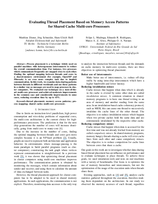 Pdf Evaluating Thread Placement Based On Memory Access Patterns For Multi Coreprocessors