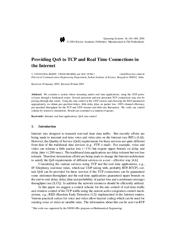 (PDF) Providing QoS to TCP and Real Time Connections in the Internet
