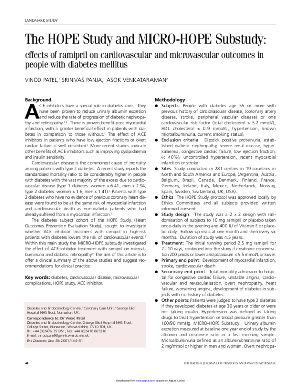 (PDF) The HOPE Study and MICRO-HOPE Substudyeffects of ramipril on ...