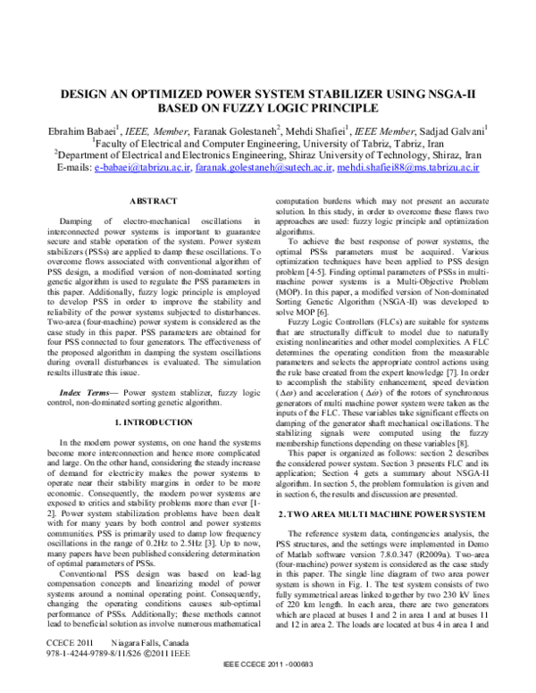 (PDF) Design an optimized power system stabilizer using NSGA-II based on fuzzy logic principle