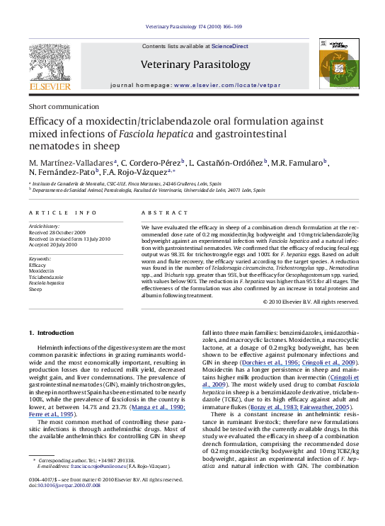 (PDF) Efficacy of a moxidectin/triclabendazole oral formulation against ...