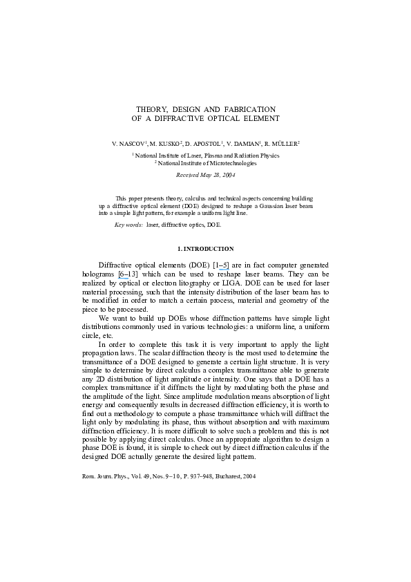 (PDF) Diffractive beamshaping elements at the fabrication limit | Hans Peter Herzig - Academia.edu