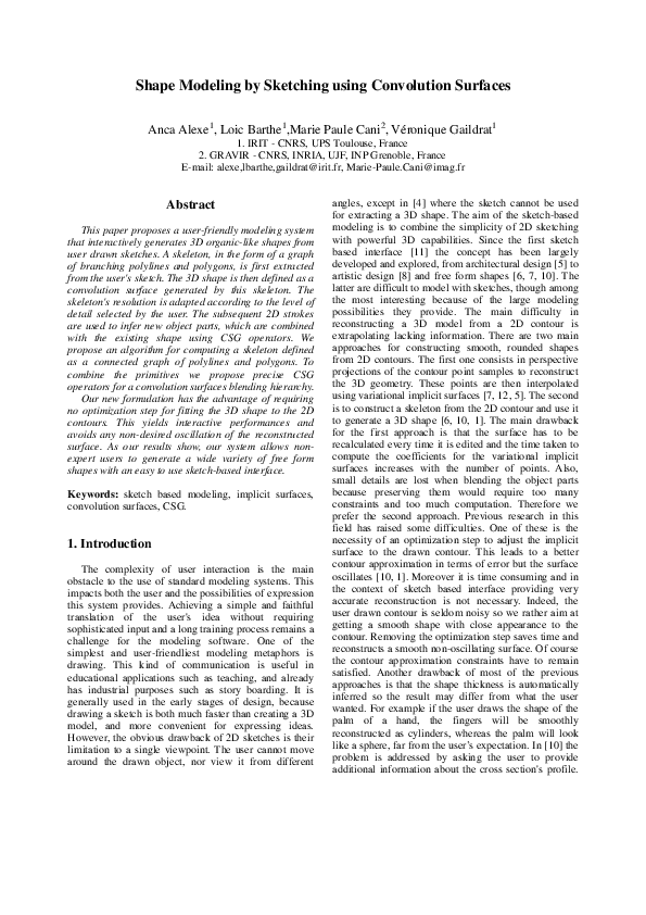 (PDF) Shape modeling by sketching using convolution surfaces