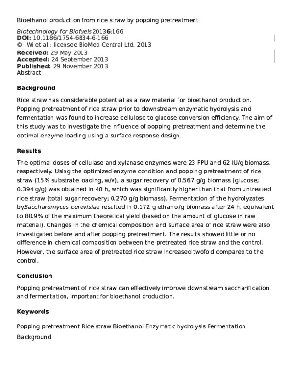 (DOC) Bioethanol production from rice straw by popping pretreatment