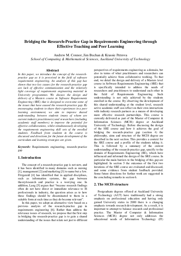 (PDF) Bridging the research-practice gap in requirements engineering