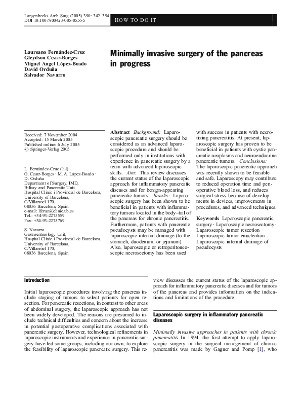 (PDF) Minimally invasive surgery of the pancreas in progress