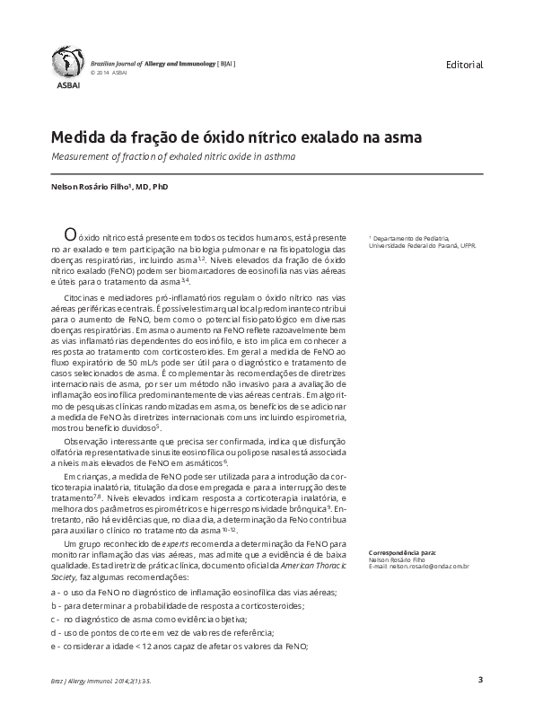 (PDF) Medida da fração de óxido nítrico exalado na asma