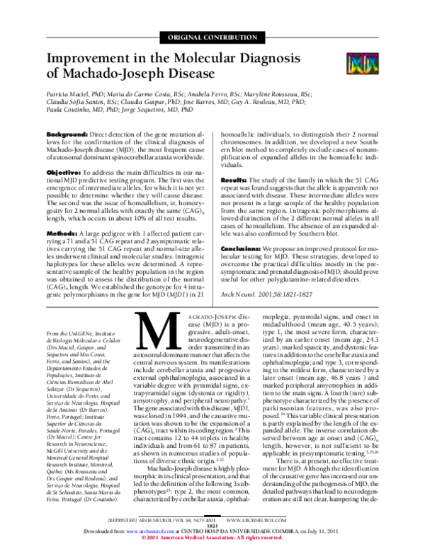 (PDF) Improvement in the Molecular Diagnosis of Machado-Joseph Disease