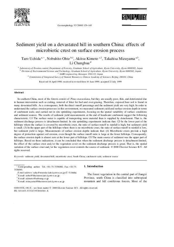 (PDF) Sediment yield on a devastated hill in southern China: effects of ...