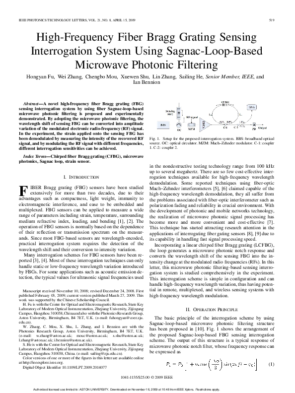 (PDF) High frequency sensing interrogation system using Fiber Bragg grating based microwave ...