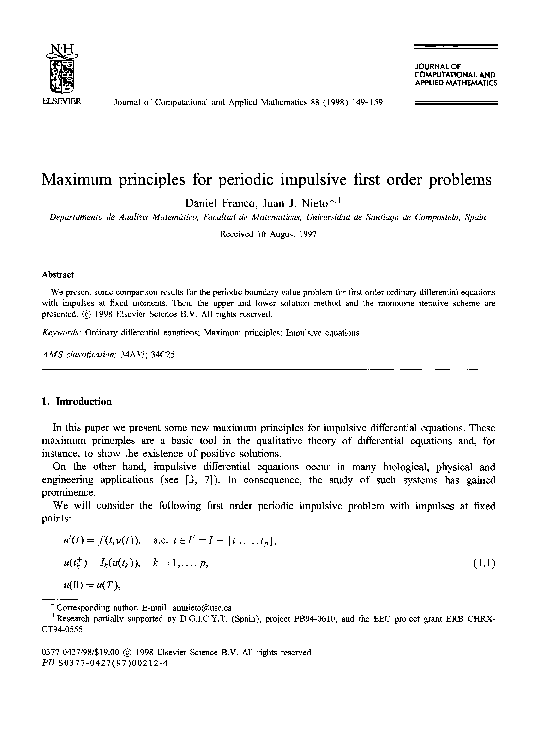 (PDF) Maximum principles for periodic impulsive first order problems