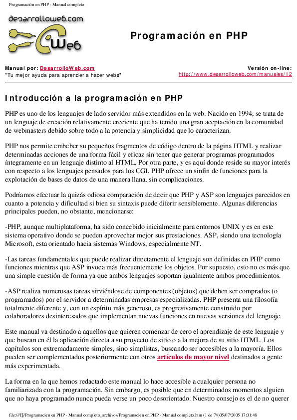 (PDF) Programación en PHP Introducción a la programación en PHP