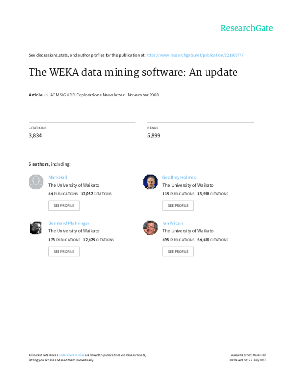 (PDF) Updates on WEKA Data Mining Software