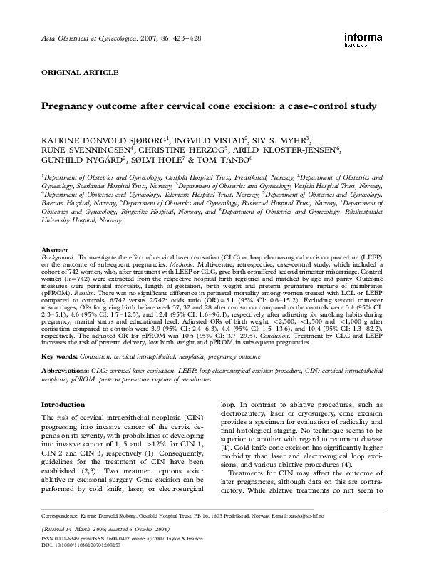 (PDF) Pregnancy outcome after cervical cone excision: a case-control study