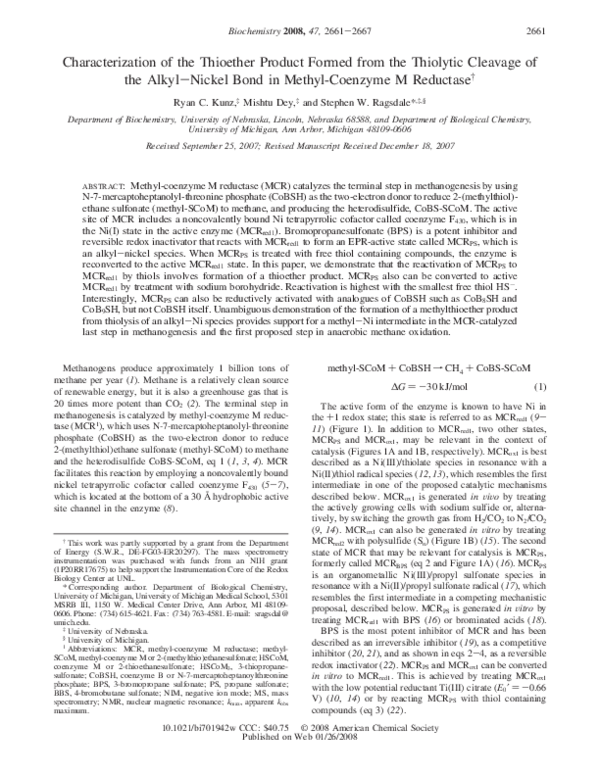 (PDF) Characterization of the Thioether Product Formed from the ...