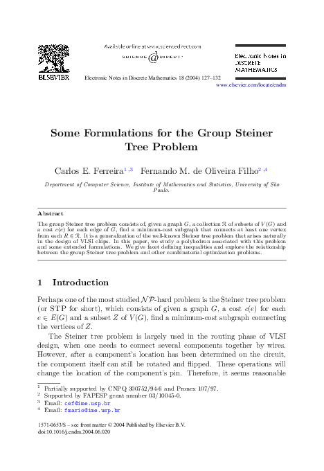 (PDF) Some Formulations for the Group Steiner Tree Problem
