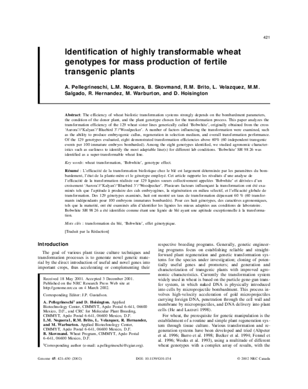 (PDF) Identification of highly transformable wheat genotypes for mass ...