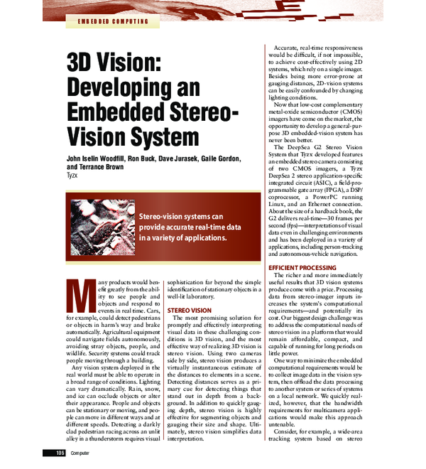 Pdf 3d Vision Developing An Embedded Stereo Vision System 