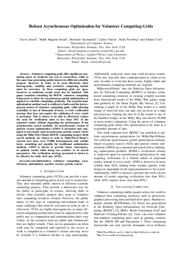 Pdf Robust Asynchronous Optimization For Volunteer Computinggrids
