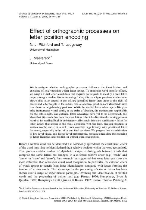 (PDF) Effect of orthographic processes on letter position encoding