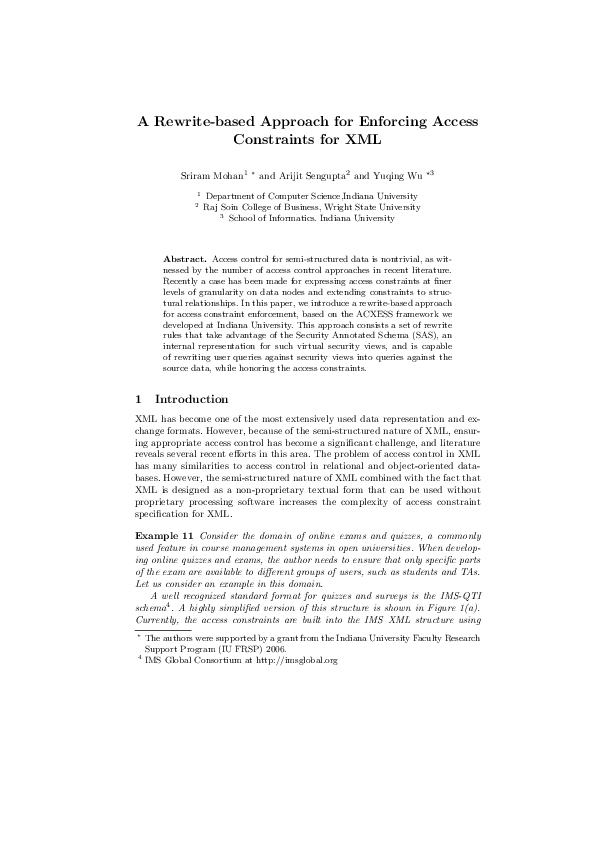 Pdf A Rewrite Based Approach For Enforcing Access Constraints For Xml