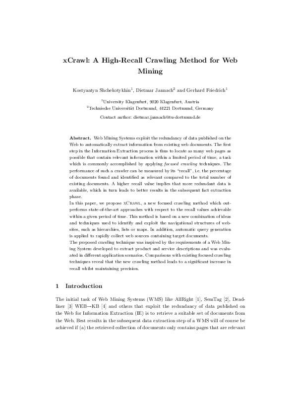 (PDF) xCrawl: A High-Recall Crawling Method for Web Mining