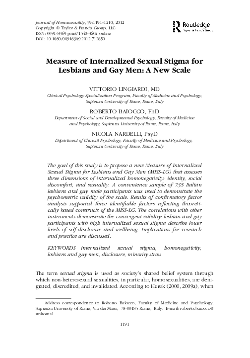 (PDF) Measure of Internalized Sexual Stigma for Lesbians and Gay Men: A New Scale
