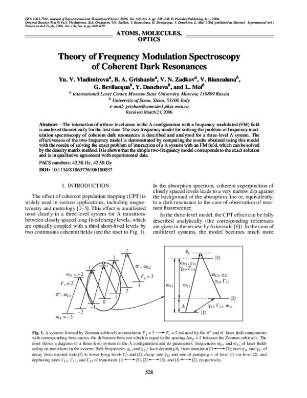 (PDF) Theory of frequency modulation spectroscopy of coherent dark ...