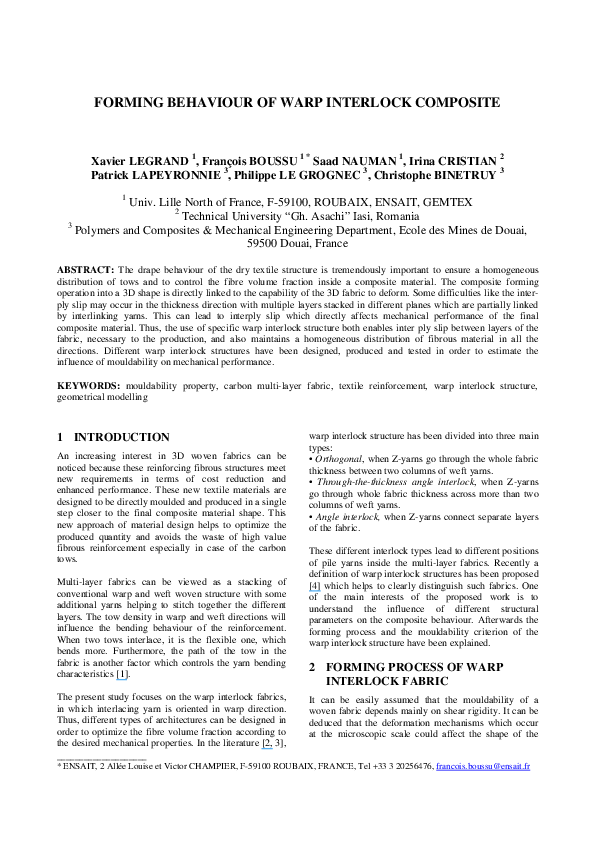 (PDF) Forming behaviour of warp interlock composite