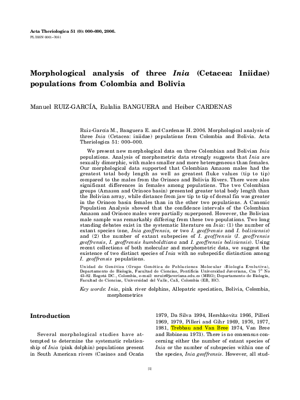 (PDF) Morphological analysis of three Inia (Cetacea: Iniidae ...
