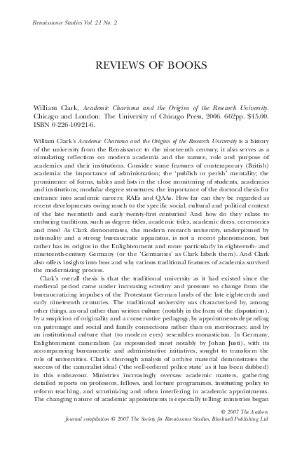 (PDF) Academic Charisma and the Origins of the Research University - By ...