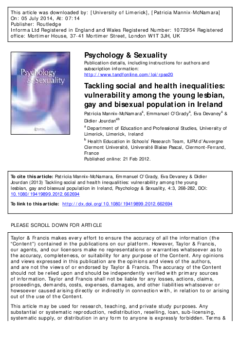 (PDF) Tackling social and health inequalities: vulnerability among the young lesbian, gay and ...