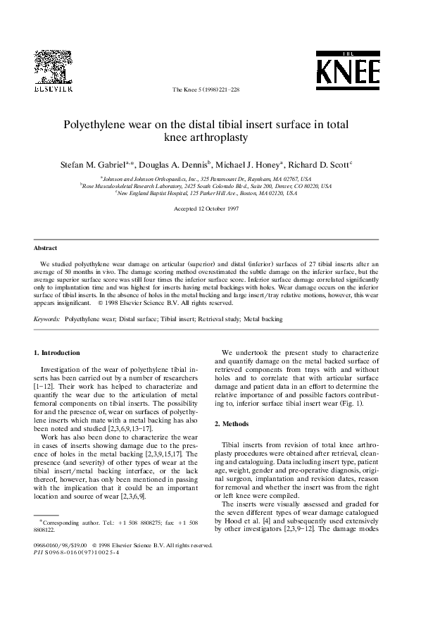(PDF) Polyethylene wear on the distal tibial insert surface in total ...